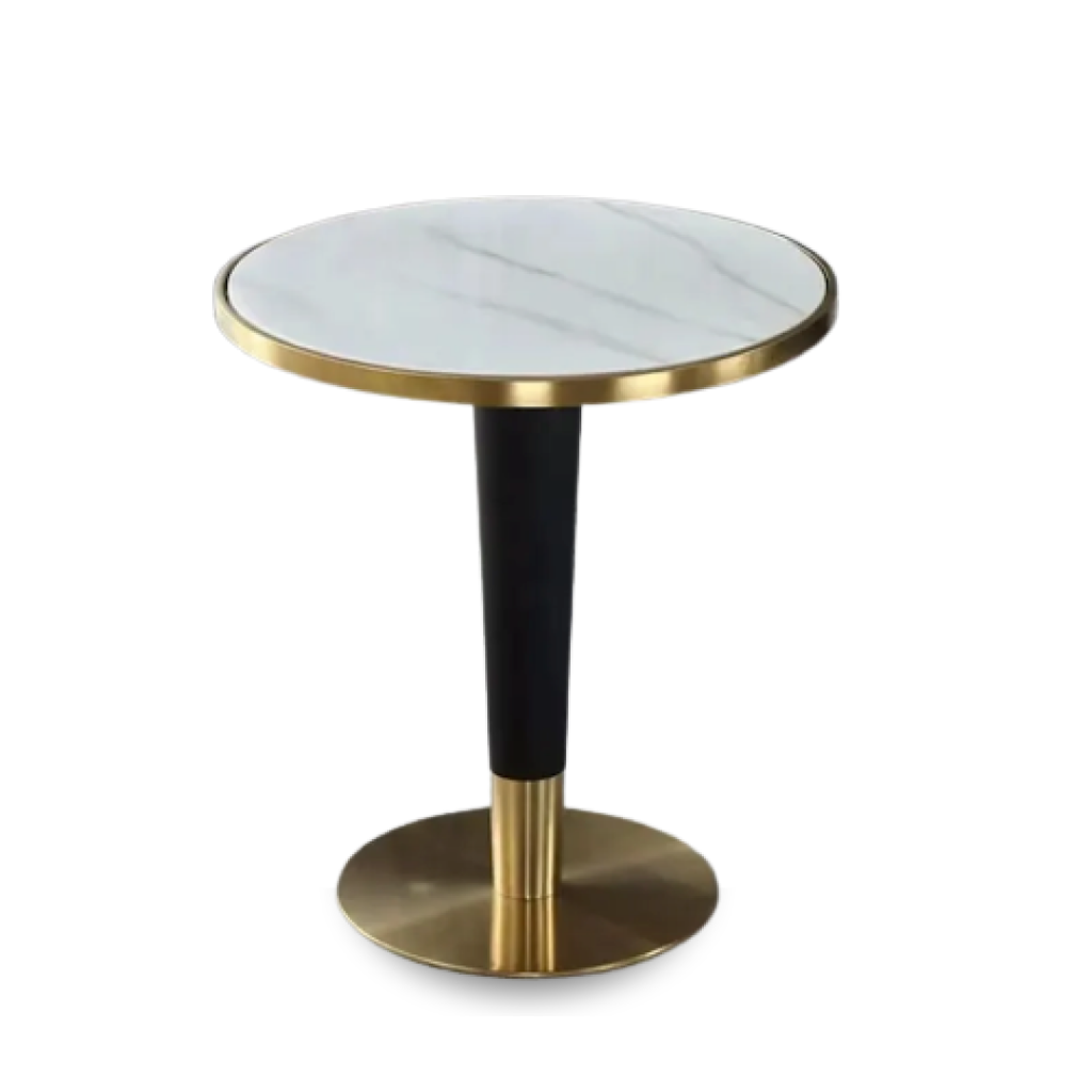 Mesa CUP Dorada con mármol sintético 60Ø | OREKA Mobiliario